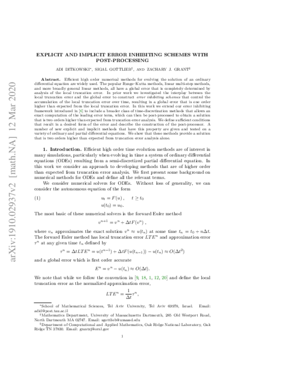 (PDF) Explicit and implicit error inhibiting schemes with post-processing