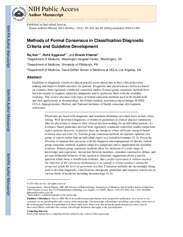 (PDF) Methods of Formal Consensus in Classification/Diagnostic Criteria ...