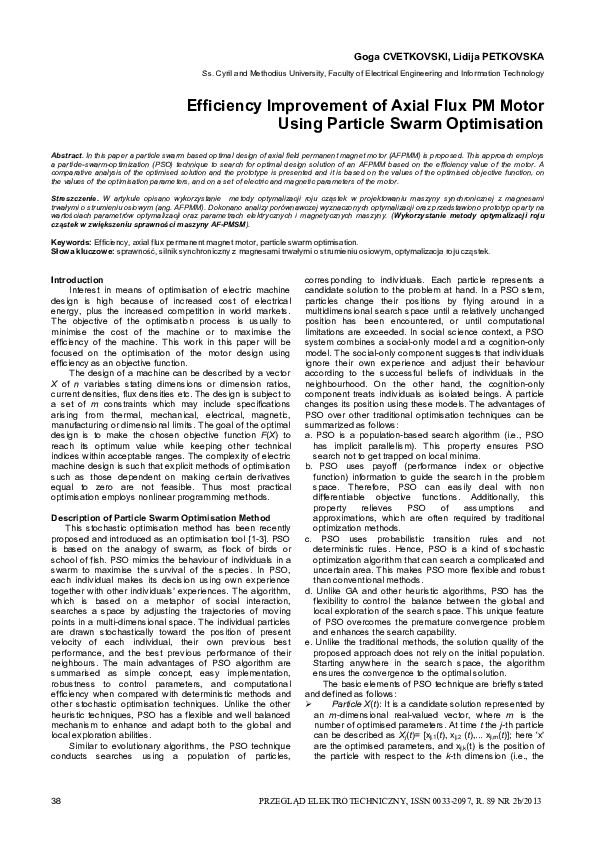 (PDF) Efficiency Improvement of Axial Flux PM Motor Using Particle Swarm Optimisation