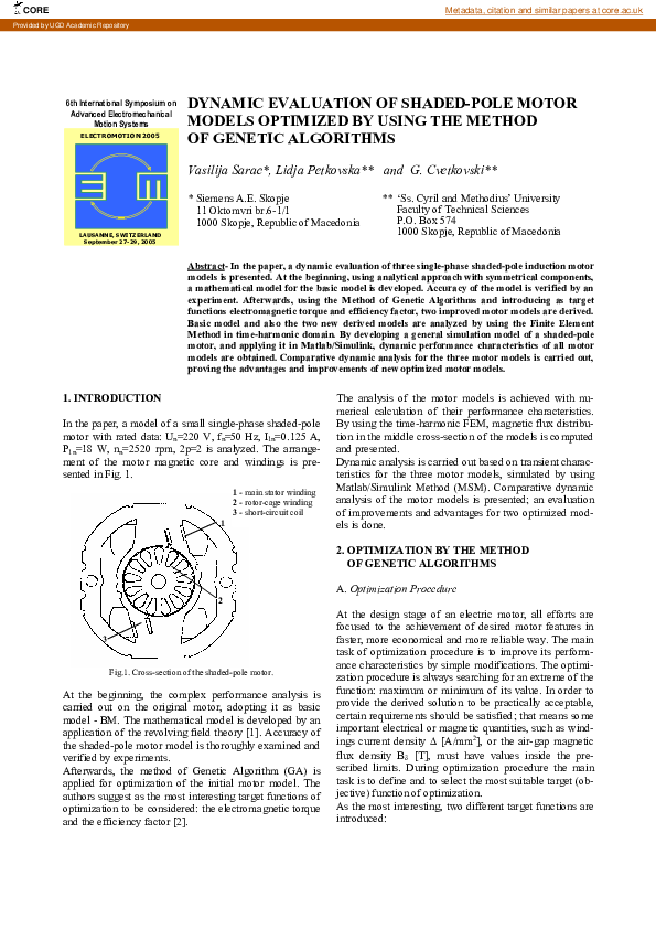 (PDF) Dynamic evaluation of shaded-pole motor models optimized by using the method of genetic ...