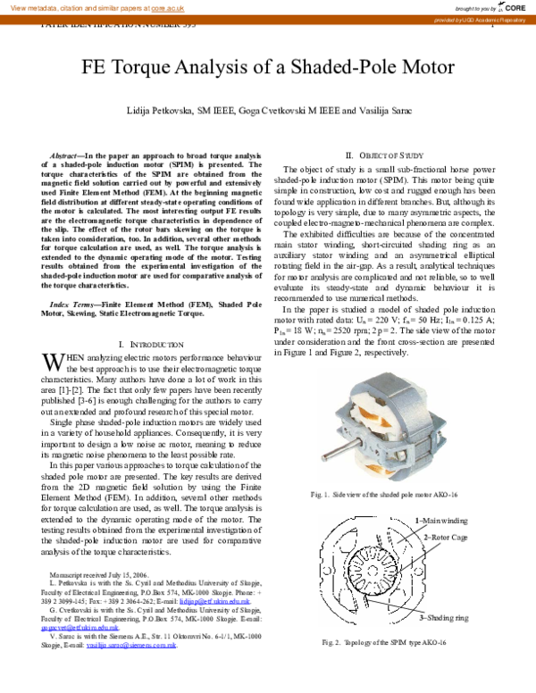 (PDF) FE Torque Analysis of a Shaded-Pole Motor