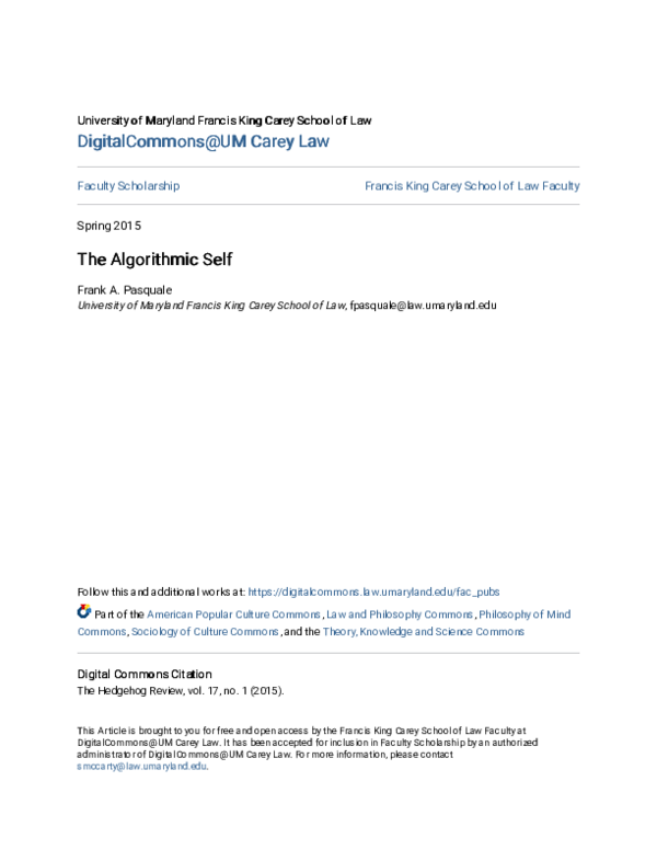(PDF) The Algorithmic Self