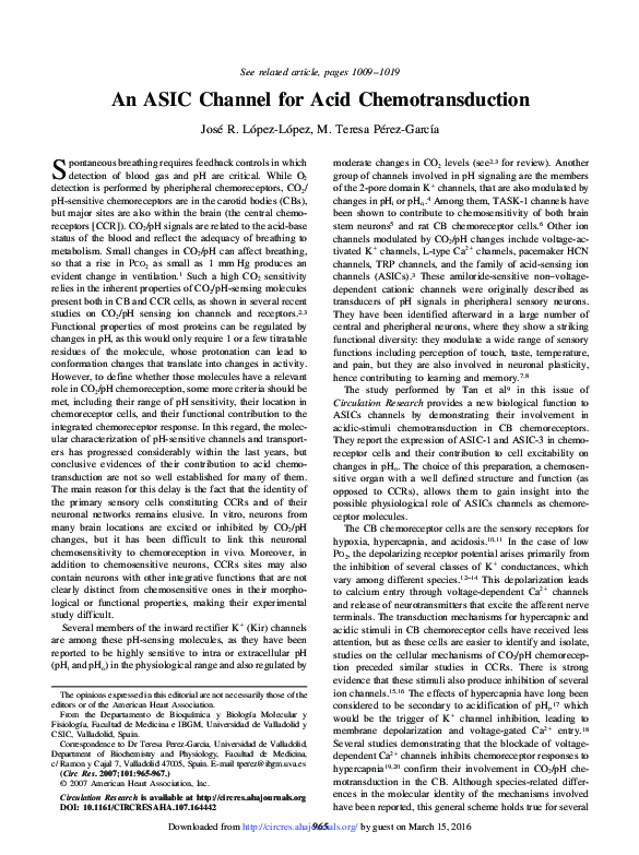 (PDF) An ASIC Channel for Acid Chemotransduction