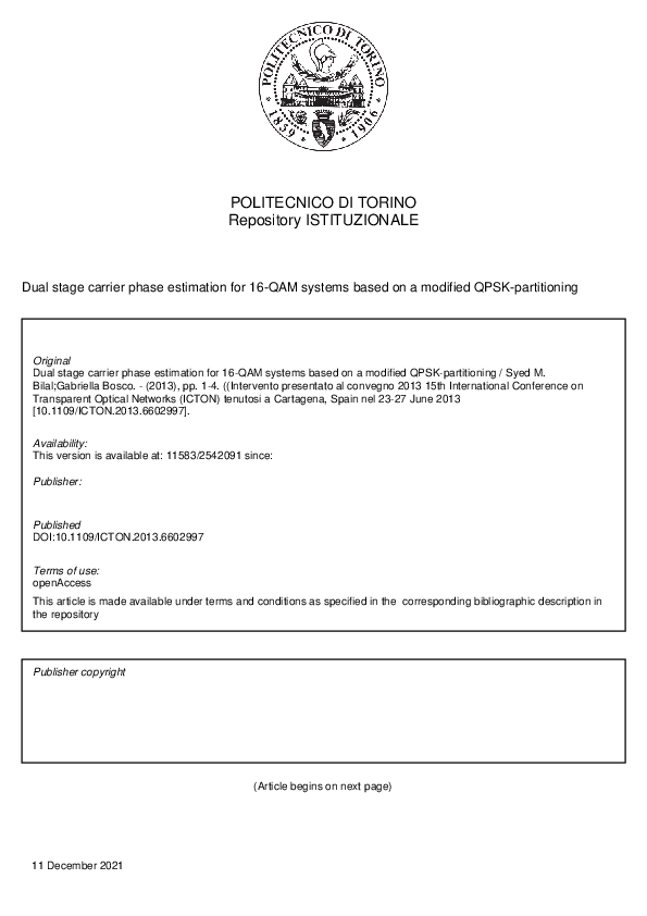 Pdf Dual Stage Carrier Phase Estimation For 16 Qam Systems Based On A Modified Qpsk