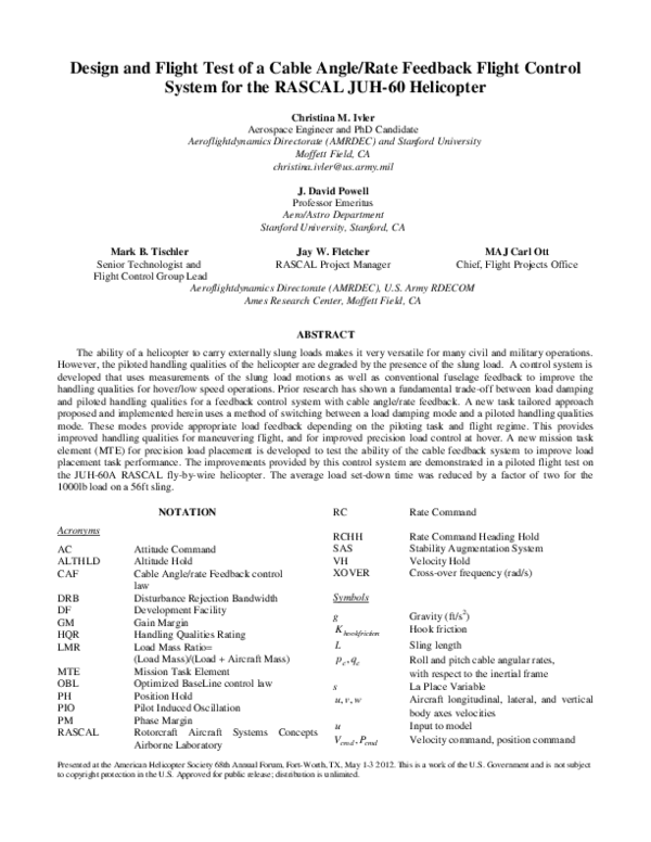 (PDF) Design and Flight Test of a Cable Angle Feedback Flight Control ...