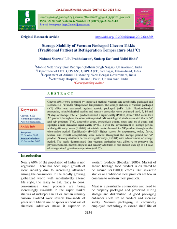 (PDF) Storage Stability of Vacuum Packaged Chevon Tikkis (Traditional ...