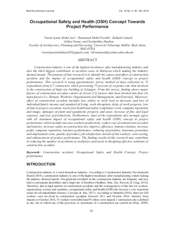 (PDF) Occupational Safety and Health (OSH) Concept Towards Project ...