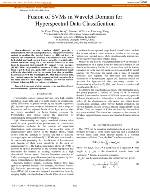 (PDF) Fusion of SVMs in wavelet domain for hyperspectral data classification