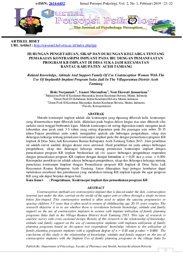 (PDF) Hubungan Pengetahuan, Sikap dan Dukungan Keluarga Tentang Pemakaian Kontrasepsi Implant ...