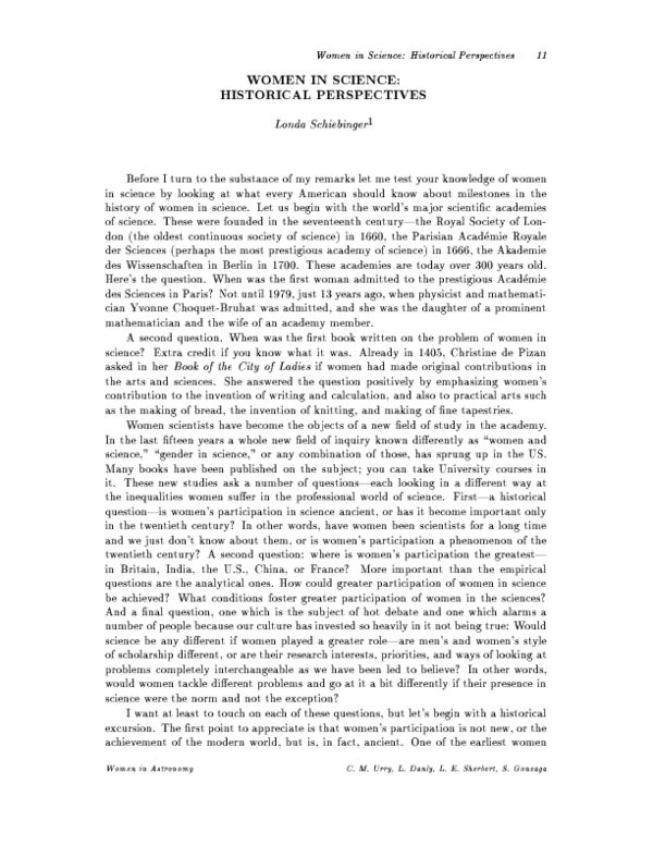 (PDF) Women in Science: Historical Perspectives