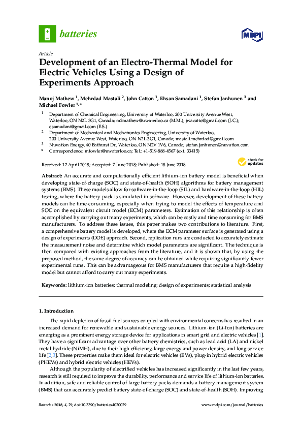 (PDF) Development of an Electro-Thermal Model for Electric Vehicles Using a Design of ...