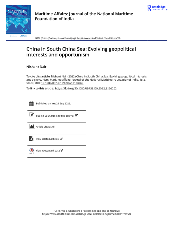 (PDF) China in South China Sea: Evolving Geopolitical Interests and ...