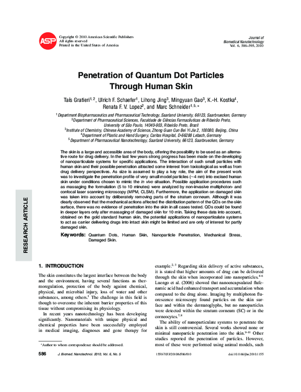 (PDF) Penetration of Quantum Dot Particles Through Human Skin