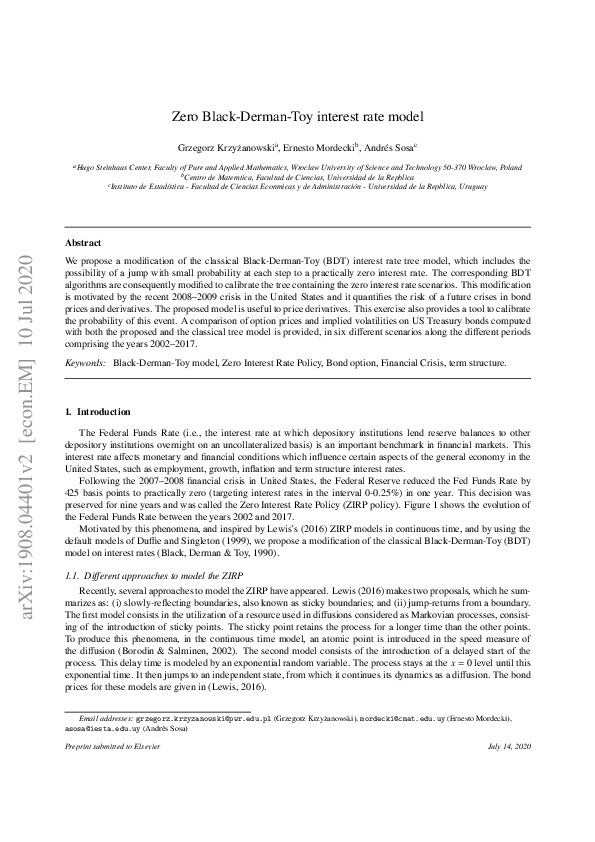 (PDF) Zero Black–Derman–Toy Interest Rate Model