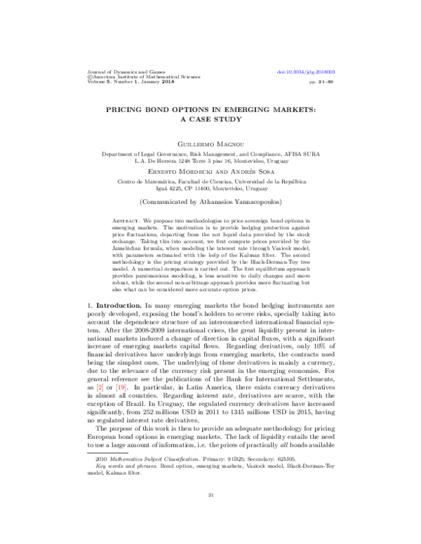 (PDF) Pricing bond options in emerging markets: A case study