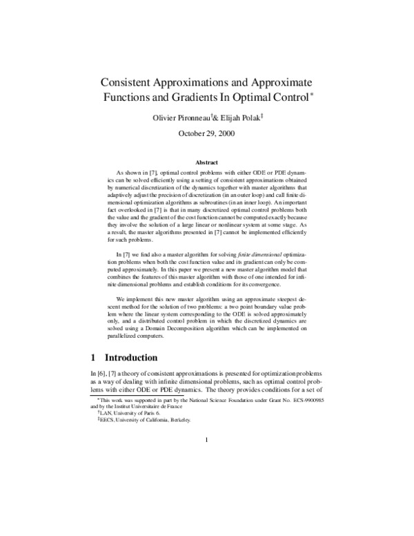 (PDF) Consistent Approximations and Approximate Functions and Gradients in Optimal Control