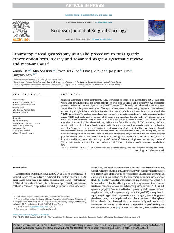 (PDF) Laparoscopic total gastrectomy as a valid procedure to treat ...