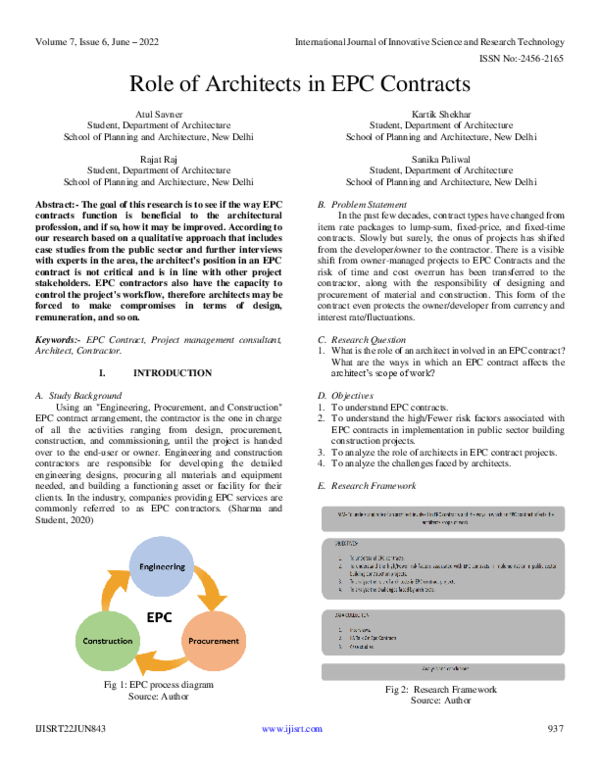 (PDF) Role of Architects in EPC Contracts