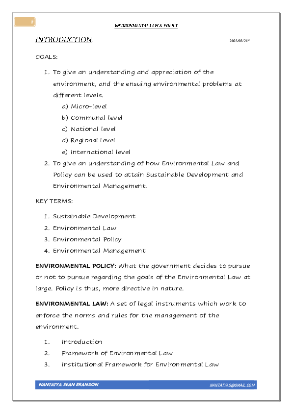 (PDF) Environmental Law and Policy Notes