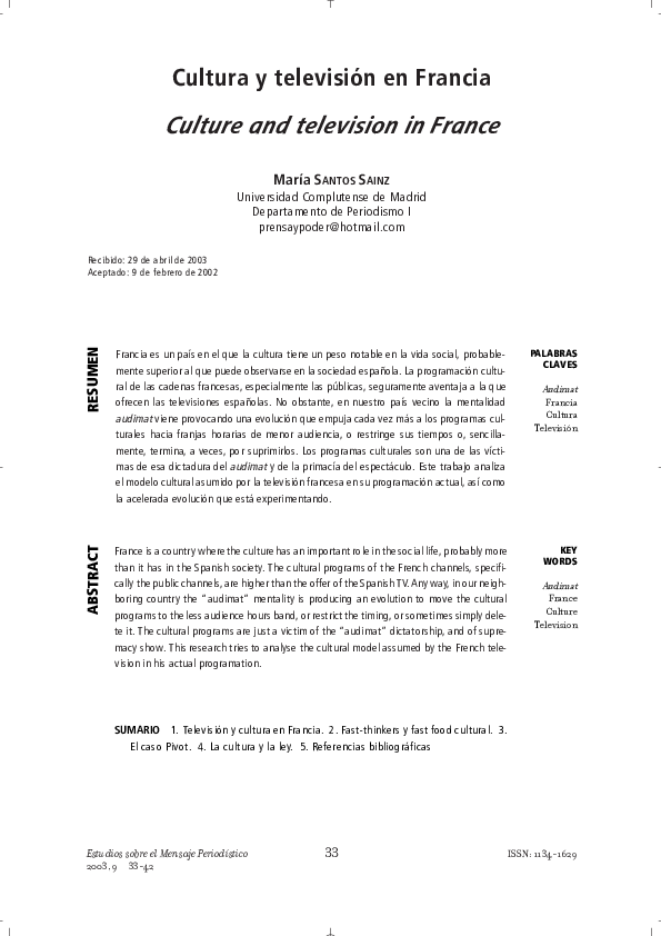 (PDF) Cultura y televisión en Francia Culture and television in France