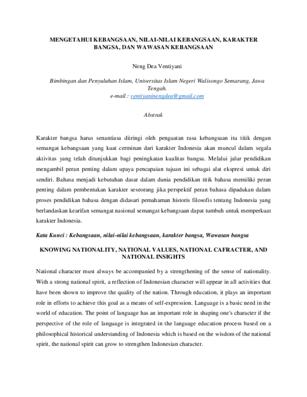 (PDF) MENGETAHUI KEBANGSAAN, NILAI-NILAI KEBANGSAAN, KARAKTER BANGSA, DAN WAWASAN KEBANGSAAN