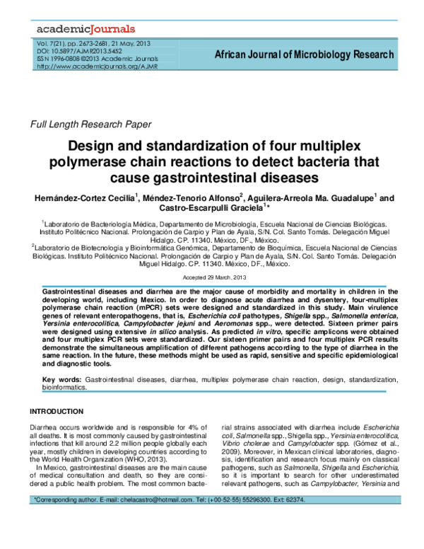 (PDF) Multiplex PCR for Diagnosing Gastrointestinal Pathogens