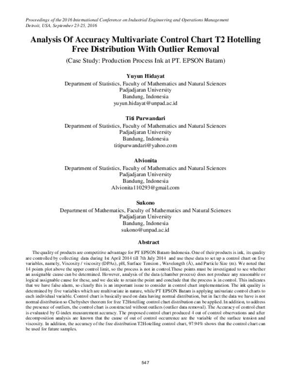 Pdf Analysis Of Accuracy Multivariate Control Chart T 2 Hotelling