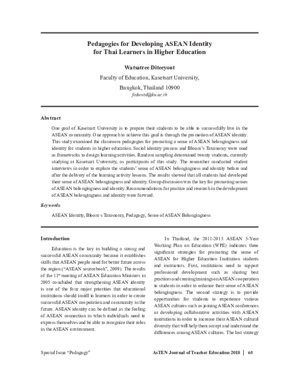 (PDF) Pedagogies for Developing ASEAN Identity for Thai Learners in ...