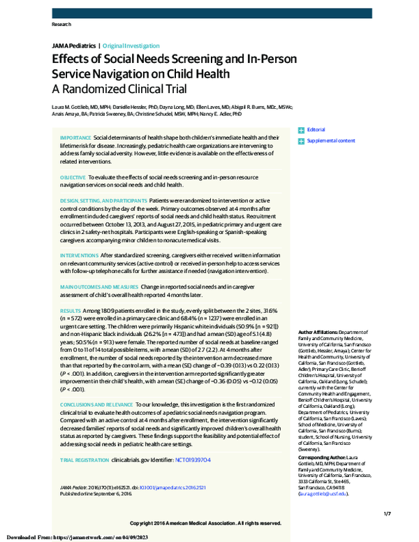 (PDF) Effects of Social Needs Screening and In-Person Service ...