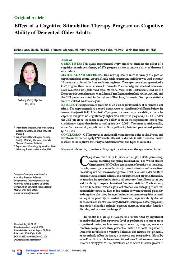 (PDF) Effect of a Cognitive Stimulation Therapy Program on Cognitive ...