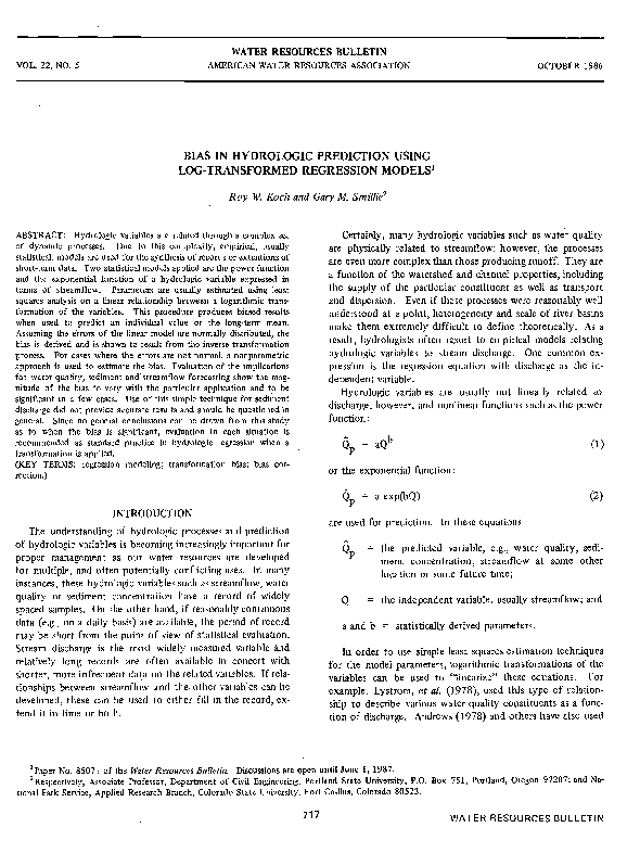 (PDF) Bias in Hydrologic Prediction Using Log-Transformed Regression Models