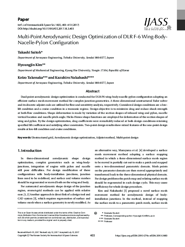 (PDF) Multi-Point Aerodynamic Design Optimization of DLR F-6 Wing-Body-Nacelle-Pylon Configuration