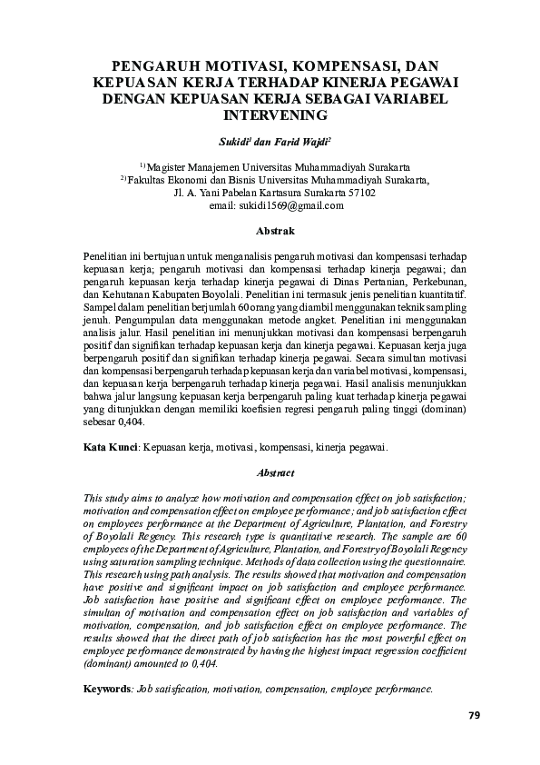 (PDF) Pengaruh Motivasi, Kompensasi, Dan Kepuasan Kerja Terhadap Kinerja Pegawai Dengan Kepuasan ...