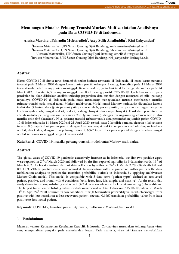 (PDF) Membangun matriks peluang transisi Markov multivariat dan ...