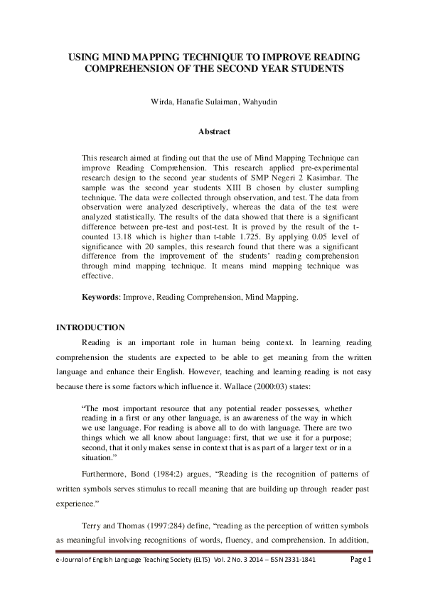 (PDF) Using Mind Mapping Technique to Improve Reading Comprehension of the Second Year Students