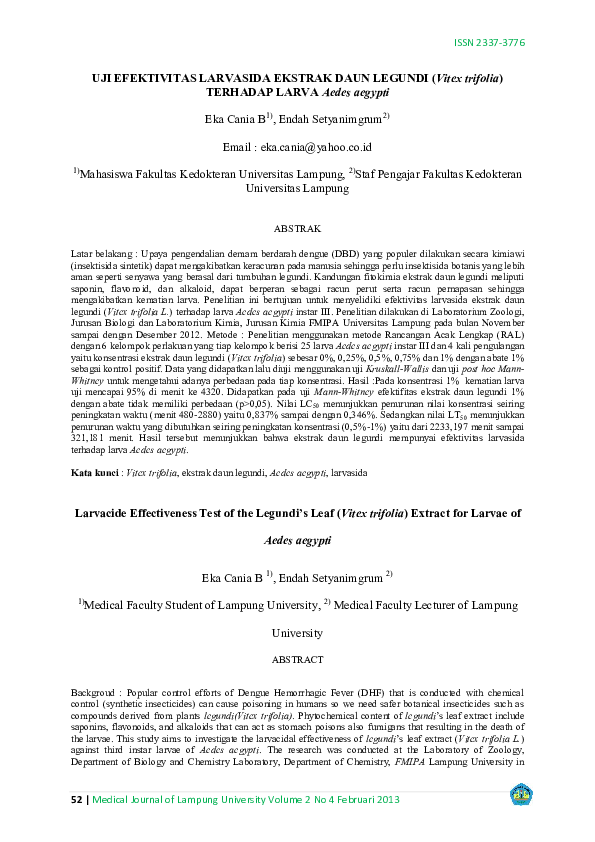 (PDF) Uji Efektivitas Larvasida Ekstrak Daun Legundi (Vitex Trifolia ...