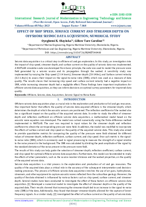 (PDF) EFFECT OF SHIP SPEED, SURFACE CURRENT AND STREAMER DEPTH ON ...