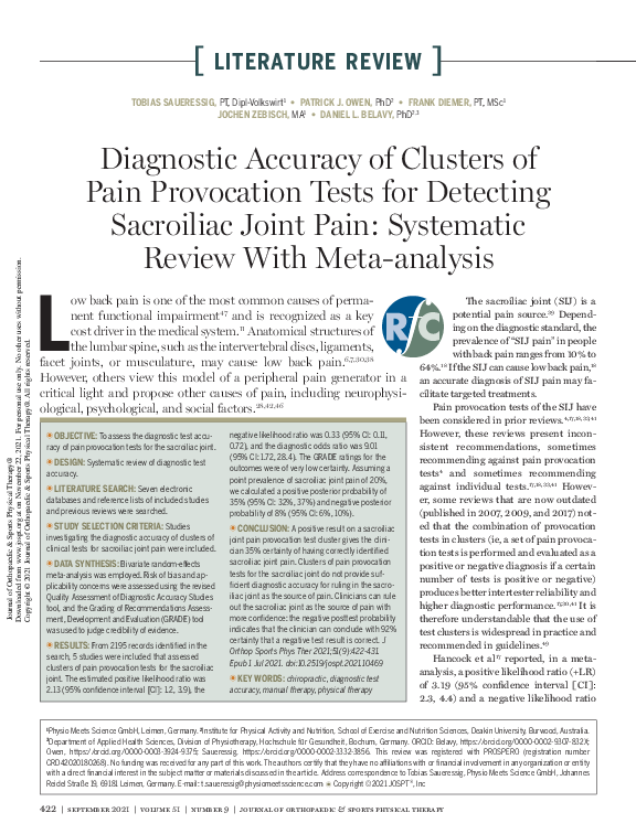 (PDF) Diagnostic Accuracy of Clusters of Pain Provocation Tests for ...
