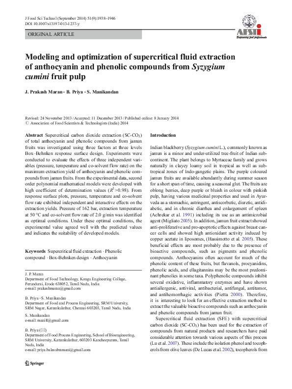 (PDF) Modeling and optimization of supercritical fluid extraction of anthocyanin and phenolic ...