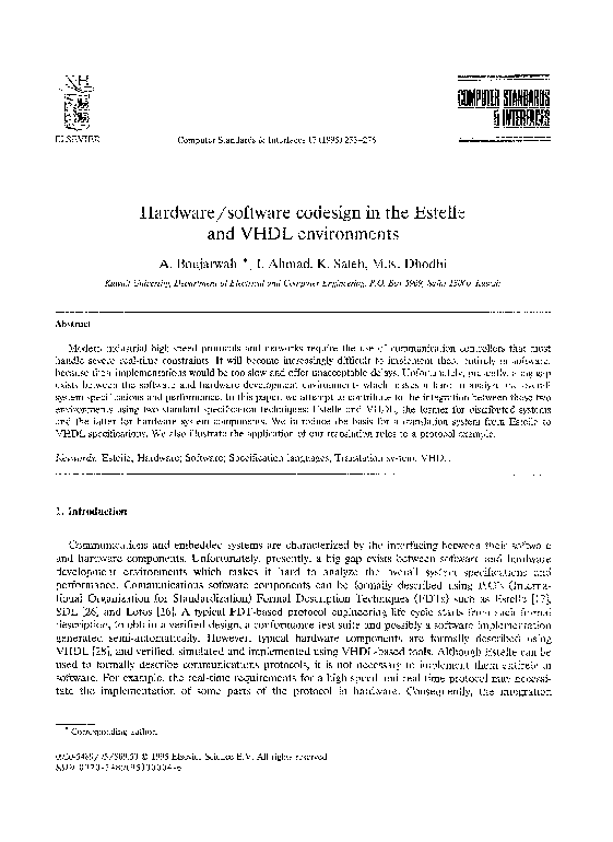Pdf Hardware Software Codesign In The Estelle And Vhdl Environments