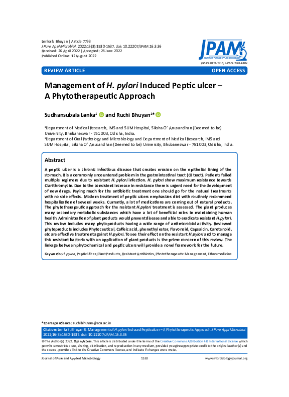 (PDF) Management of H. pylori Induced Peptic ulcer – A Phytotherapeutic ...