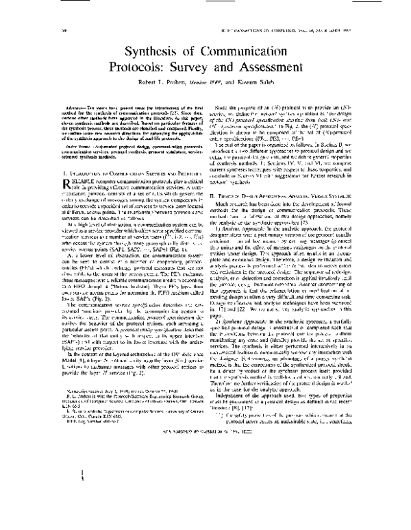 (PDF) Synthesis of communication protocols: survey and assessment