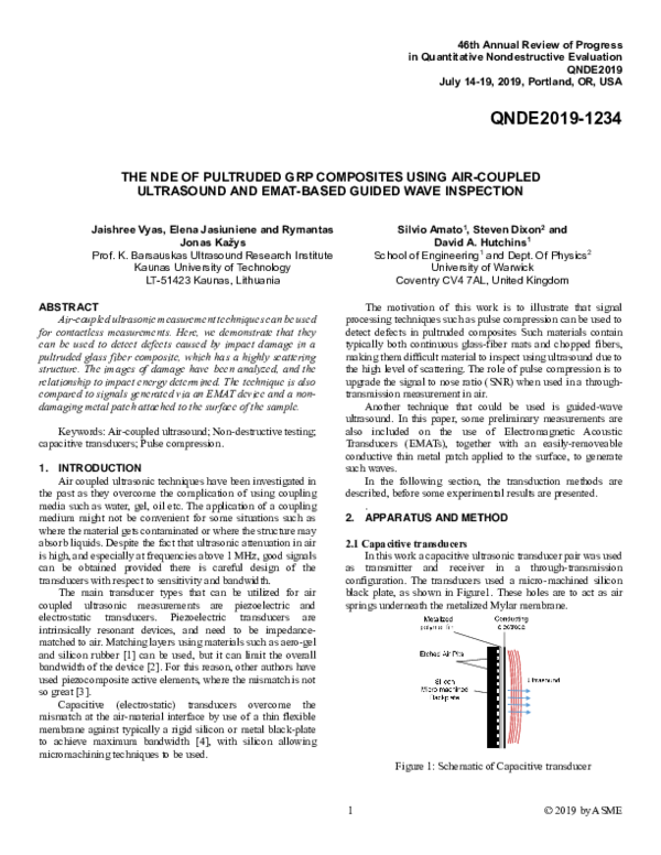 Pdf The Nde Of Pultruded Grp Composites Using Air Coupled Ultrasound And Emat Based Guided