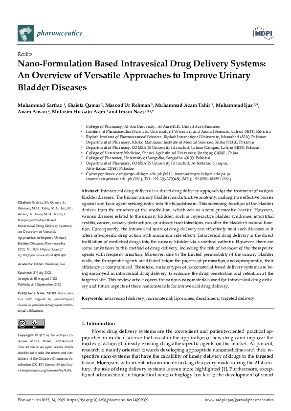(PDF) Nano-Formulation Based Intravesical Drug Delivery Systems: An ...