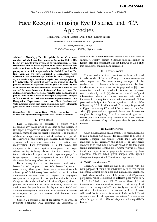 (PDF) Face Recognition using Eye Distance and PCA Approaches