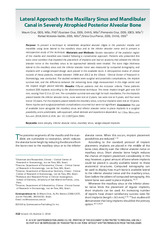 (PDF) Lateral Approach to the Maxillary Sinus and Mandibular Canal in ...