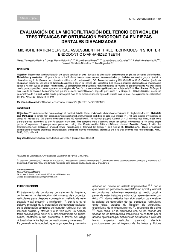 (PDF) Evaluación de la microfiltración del tercio cervical en tres ...