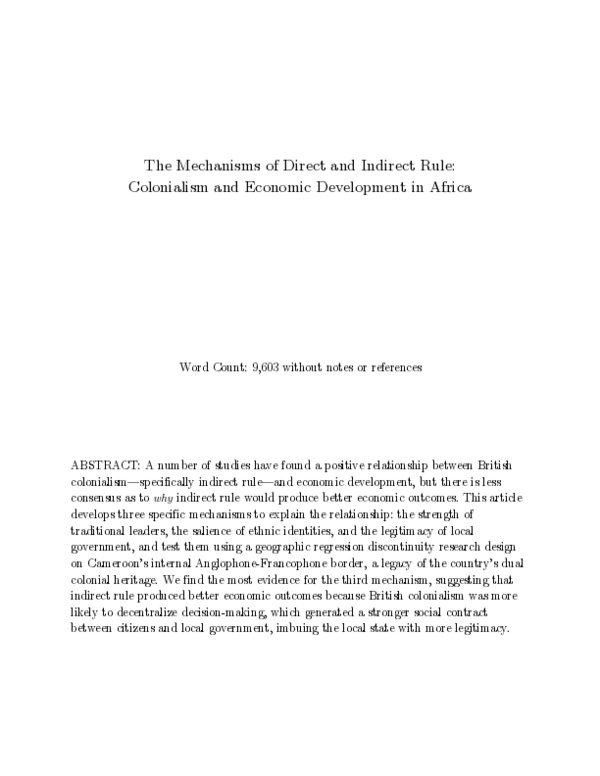 (PDF) The Mechanisms of Direct and Indirect Rule: Colonialism and ...