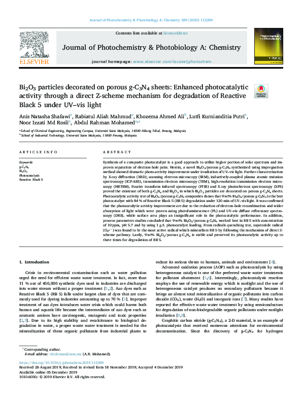 Pdf Bi2o3 Particles Decorated On Porous G C3n4 Sheets Enhanced