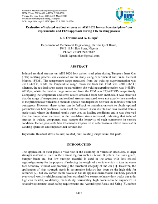 (PDF) Evaluation of induced residual stresses on AISI 1020 low carbon ...